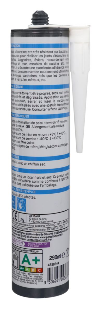 NOVIPRO - Silicone sanitaire tous supports blanc NOVIPRO | Clim+