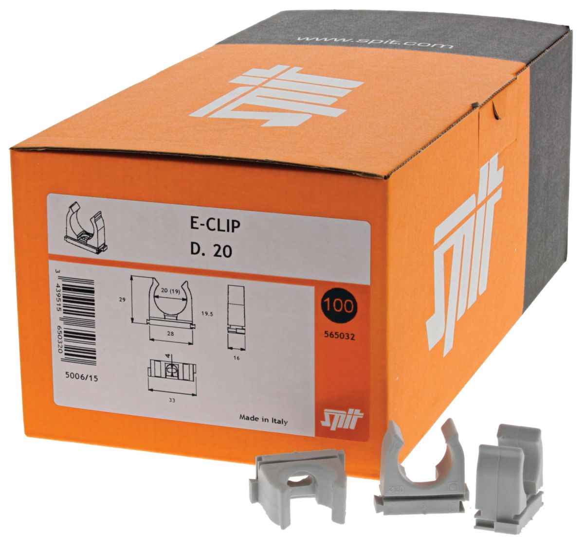 SPIT - E-CLIP D20 application tube plastique rigide boîte de 100 réf ...